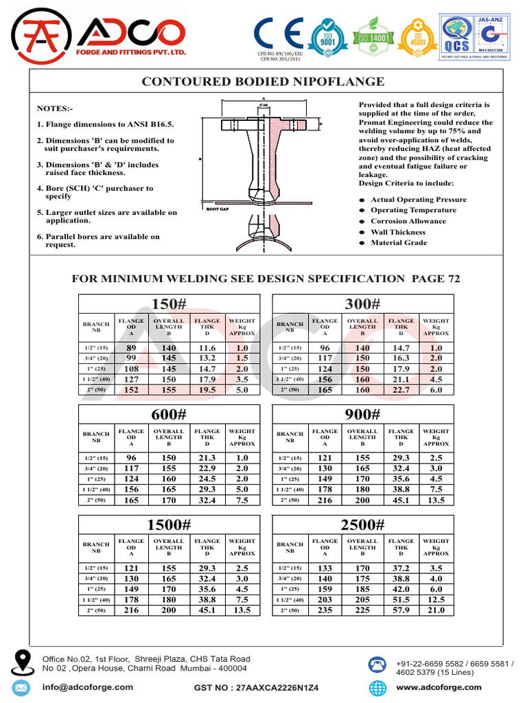 Nipo Flange Dimensions and Specifications | PDF | Building Engineering ...