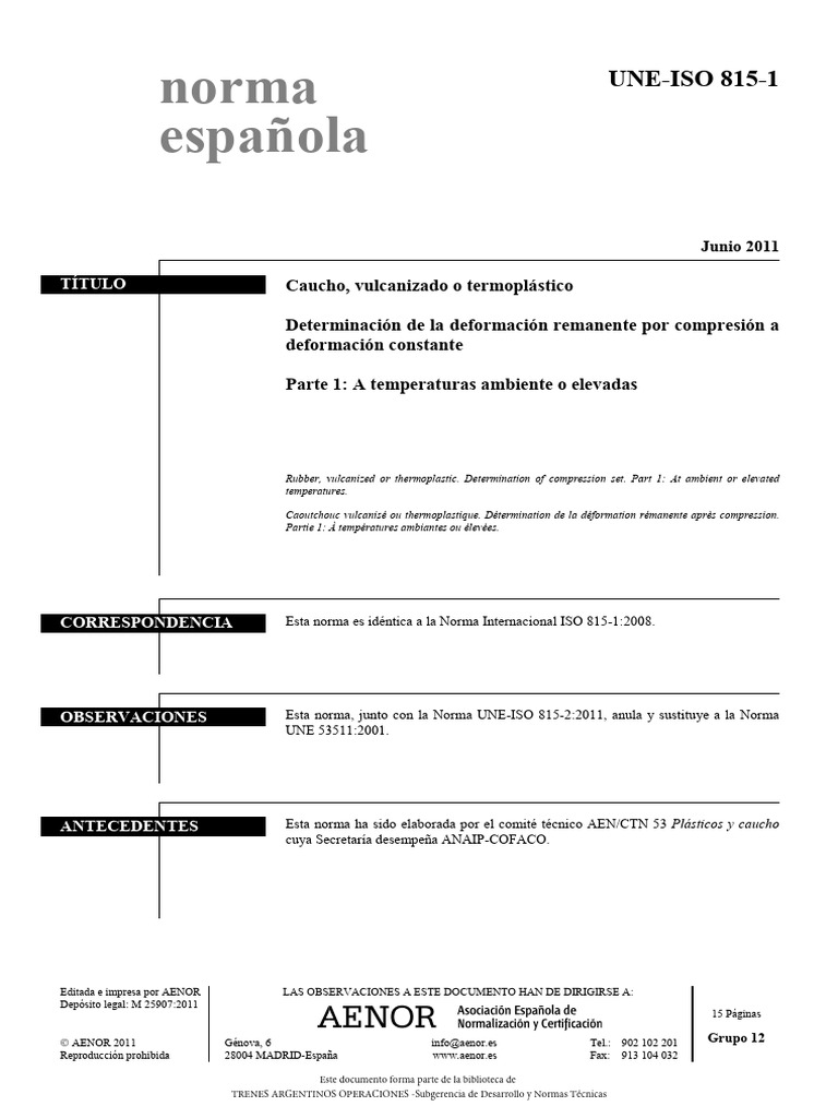 UNE ISO 815-1 - Unlocked | PDF | Organización internacional para la estandarización