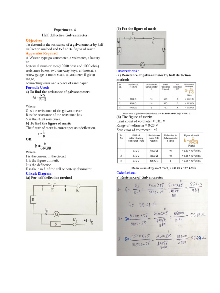 Ex - 4 Half Deflection Galvanometer | PDF