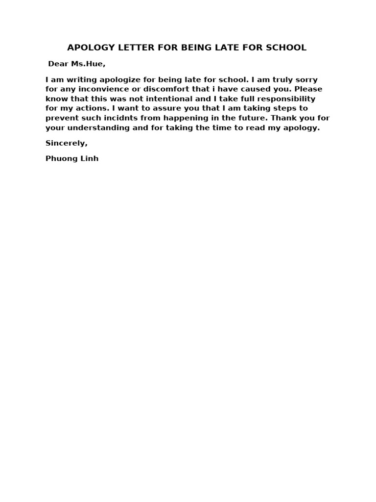 Apology Letter For Being Late For School | PDF