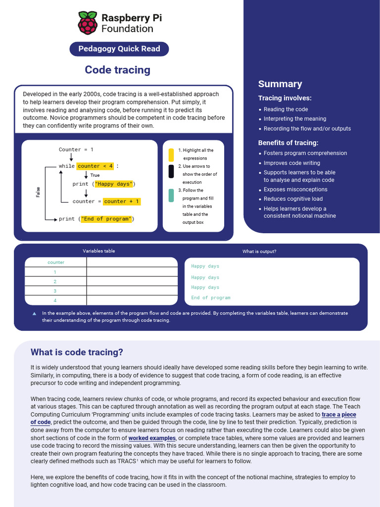 14-Pedagogy Summary Code Tracing V4 2023 | PDF | Learning | Cognition