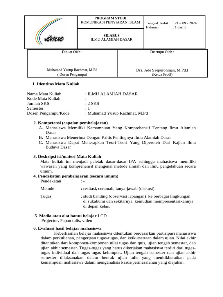 Silabus Ilmu Alamiah Dasar 2 SKS | PDF