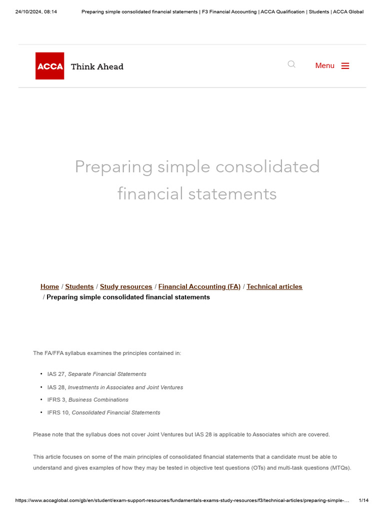 Preparing Simple Consolidated Financial Statements - F3 Financial ...