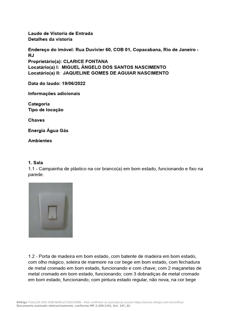 Laudo de Vistoria de Entrada - Copacabana | PDF