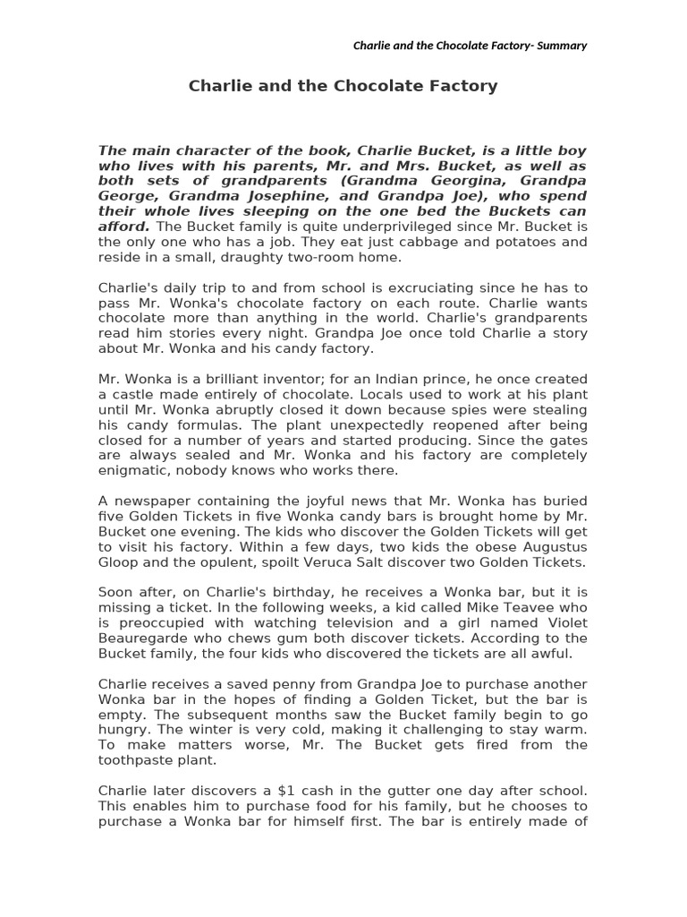 Charlie and the Chocolate Factory Summary | PDF