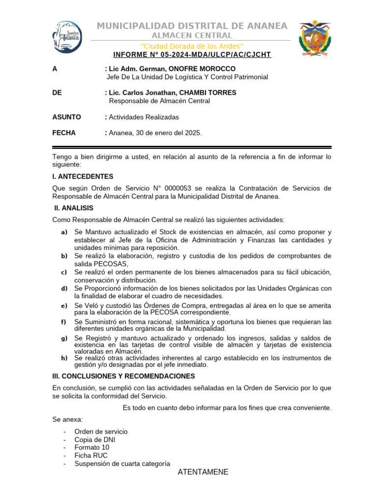 INFORME 001 ENTREGABLE | PDF