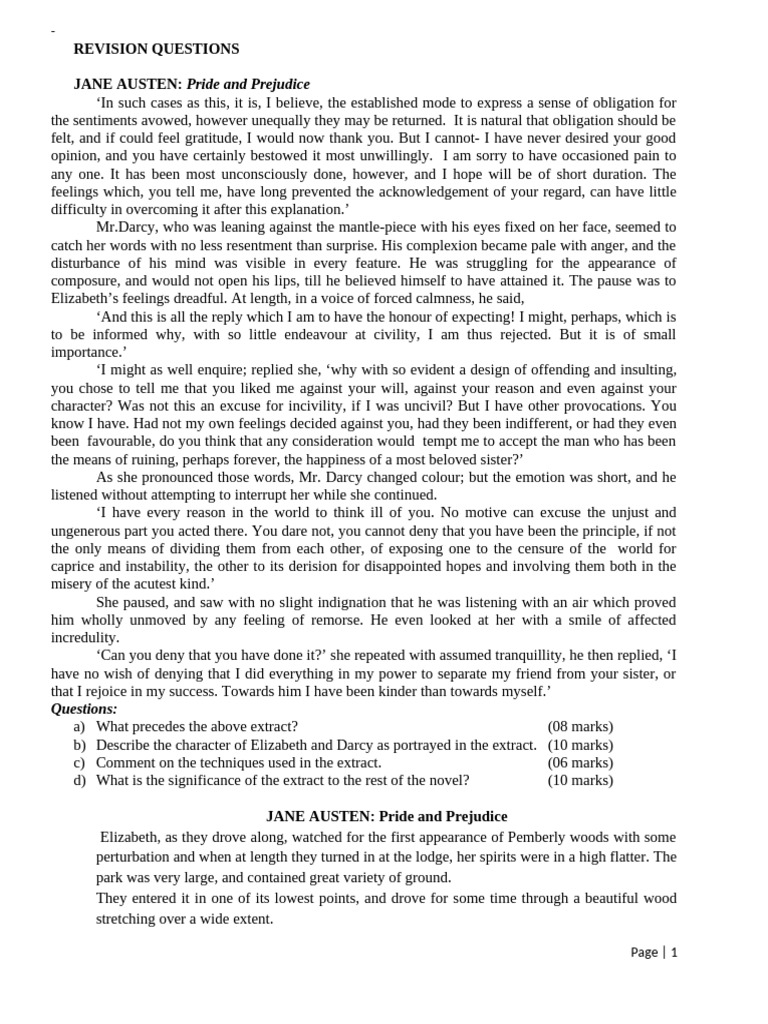 Pride and Prejudice Character Analysis | PDF | Pemberley