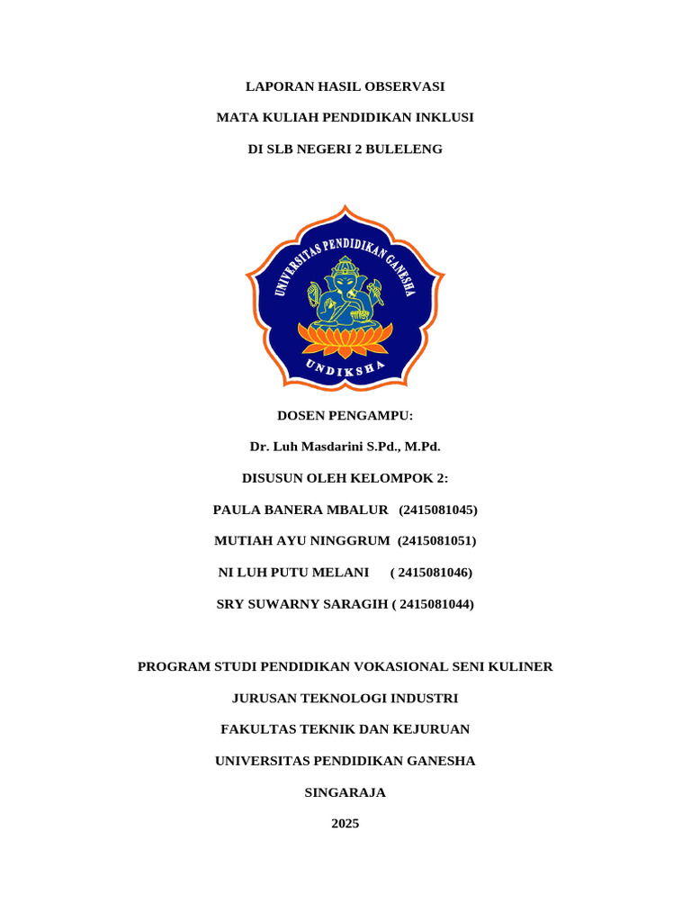 Laporan Observasi SLB N 2 Buleleng | PDF