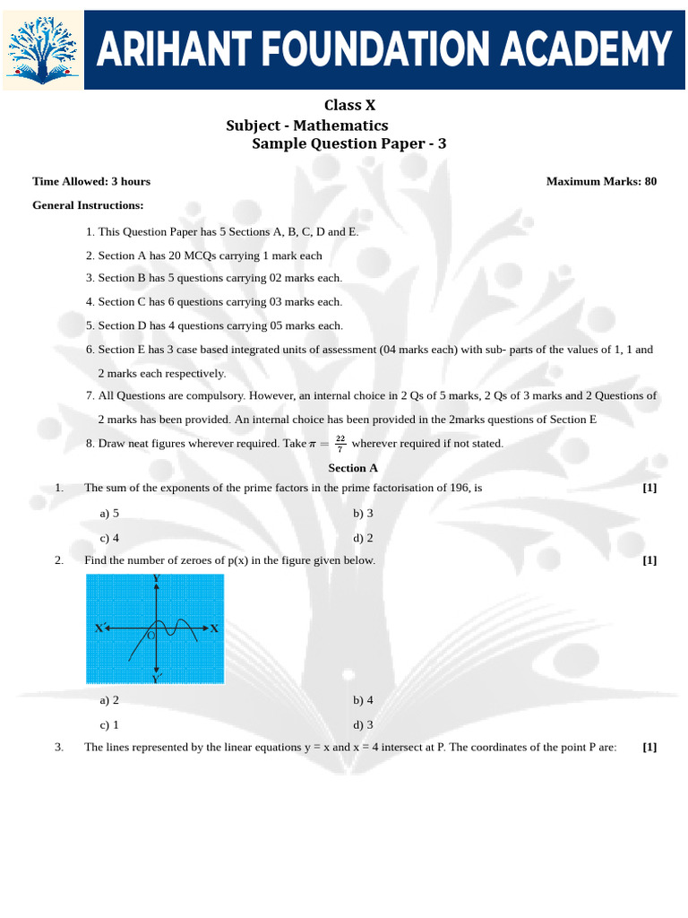 Sample paper 1 (2024-25) | PDF | Circle | Polynomial