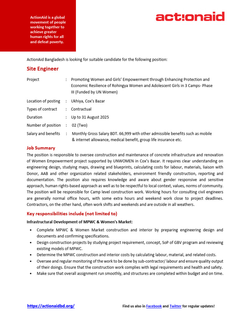 Site Engineer (Civil) - Contractual Action Aid | PDF | Communication ...