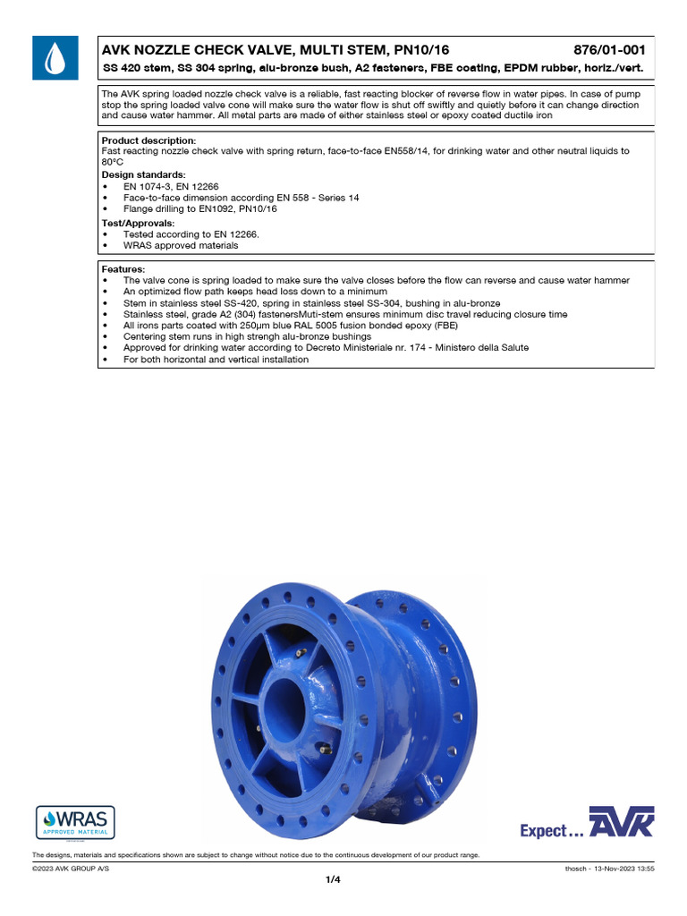AVK Nozzle Check DN400 - DN600 - Headloss | PDF | Valve | Mechanical Engineering