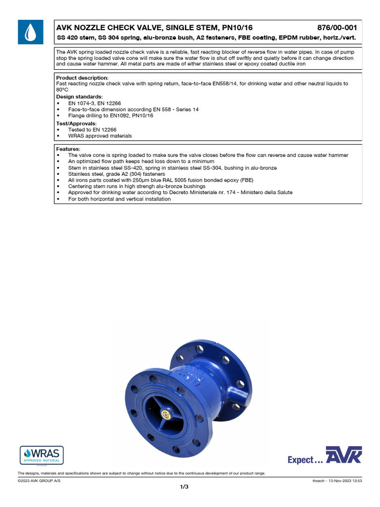 AVK Nozzle Check DN50 - DN350 - Headloss | PDF | Valve | Industrial Processes