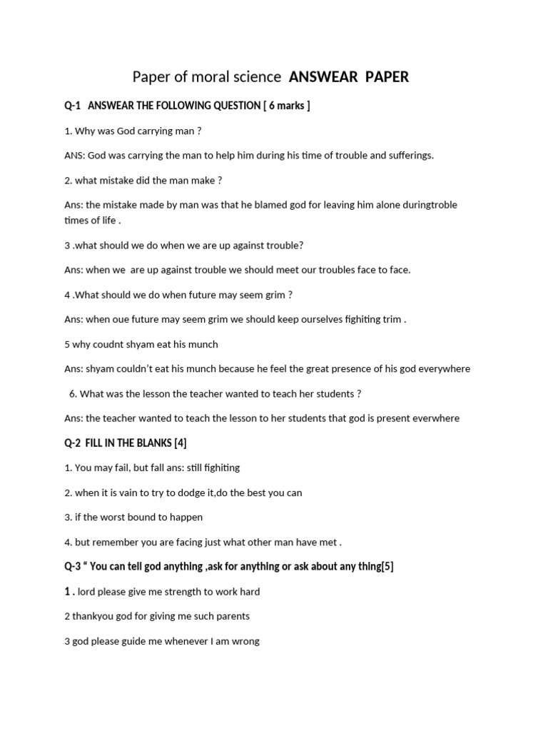 Paper of moral science ANSWEAR PAPER - Copy | PDF