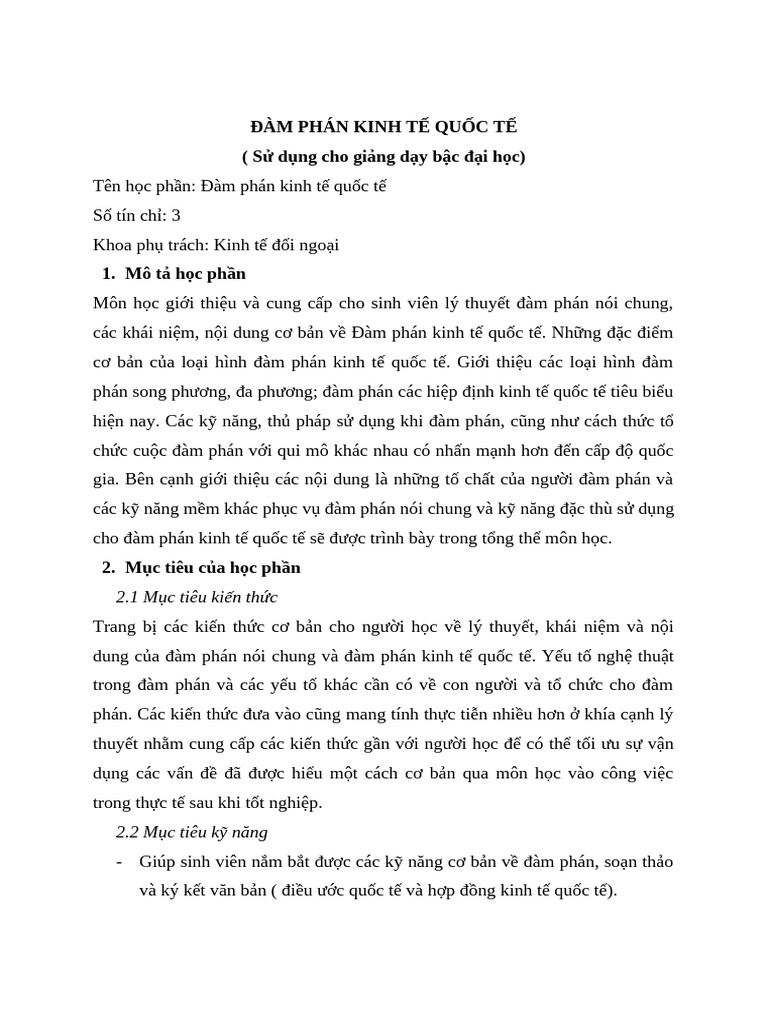 Đề Cương - Đàm Phán KTQT (1) | PDF