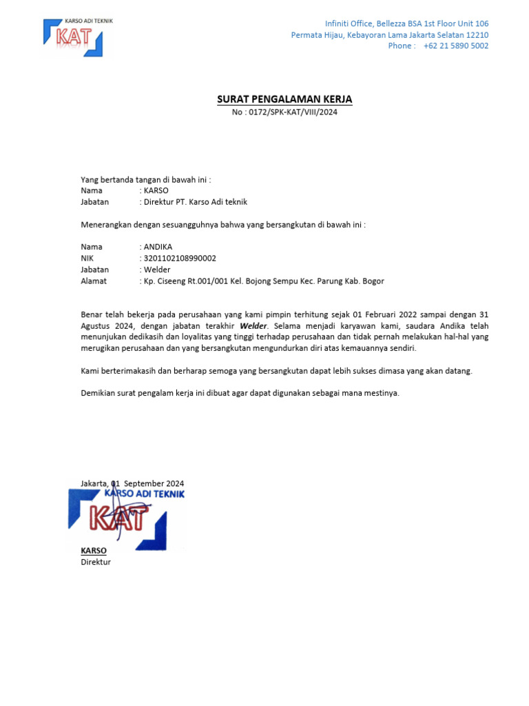 pengalaman kerja Andika | PDF