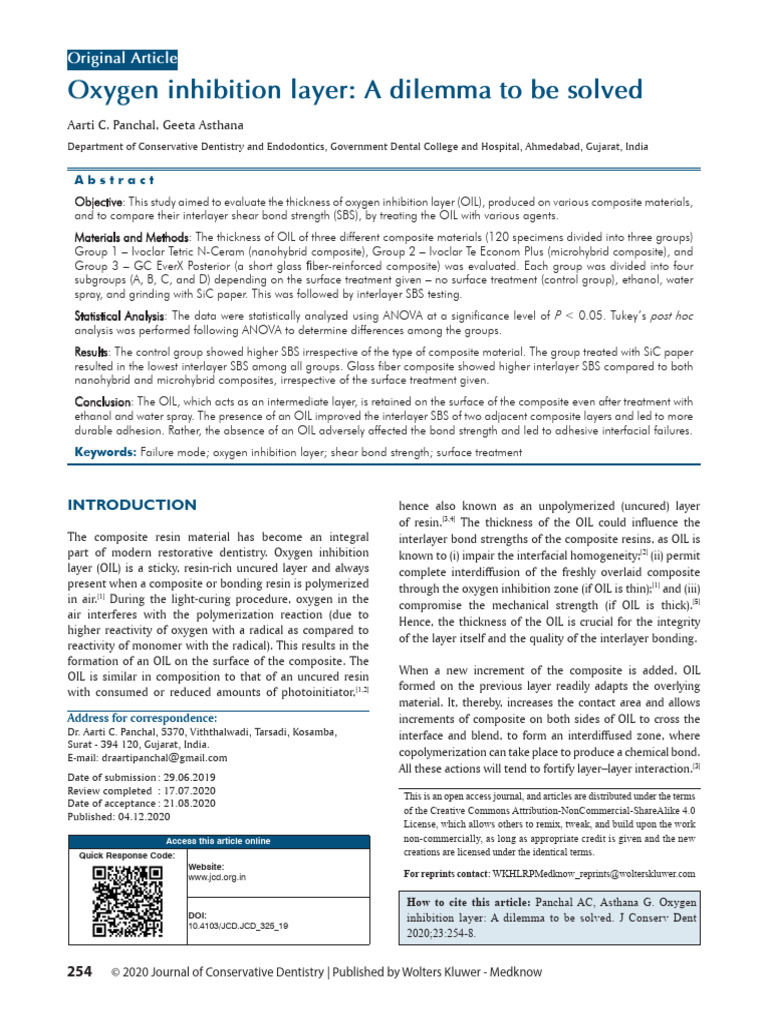 Oxygen Inhibition Layer A Dilemma To Be Solved.9 | PDF | Composite ...