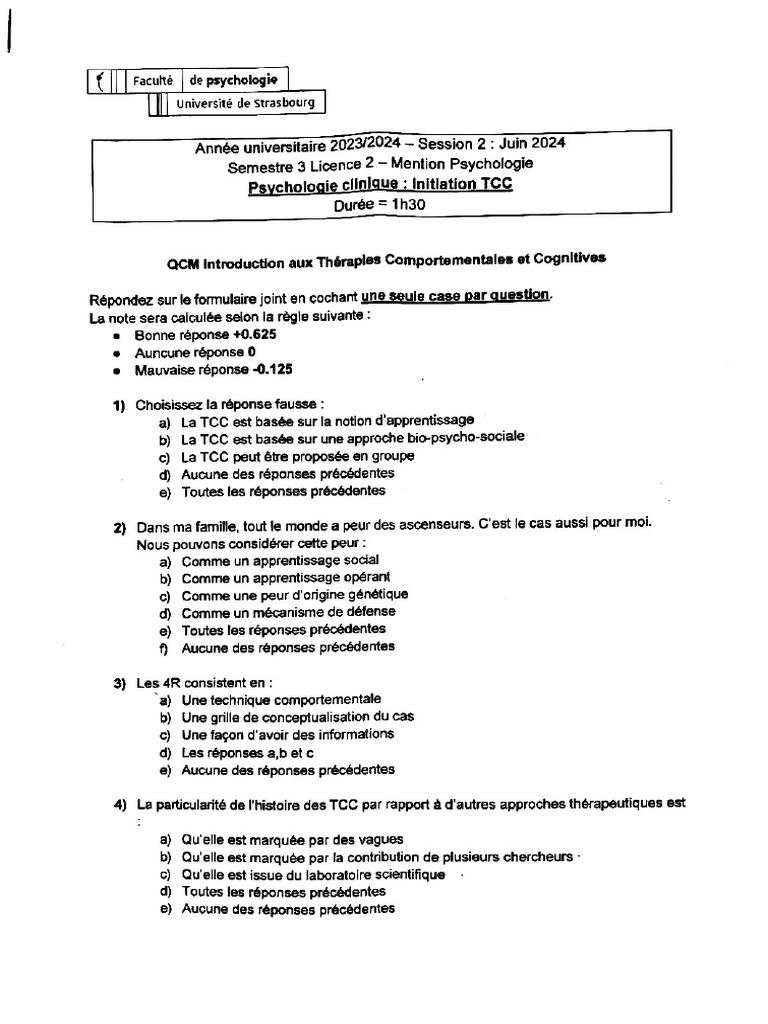 Introduction TCC QCM 1 | PDF