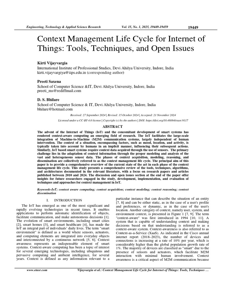 Context Management Life Cycle For Internet of Thin | PDF | Internet Of ...
