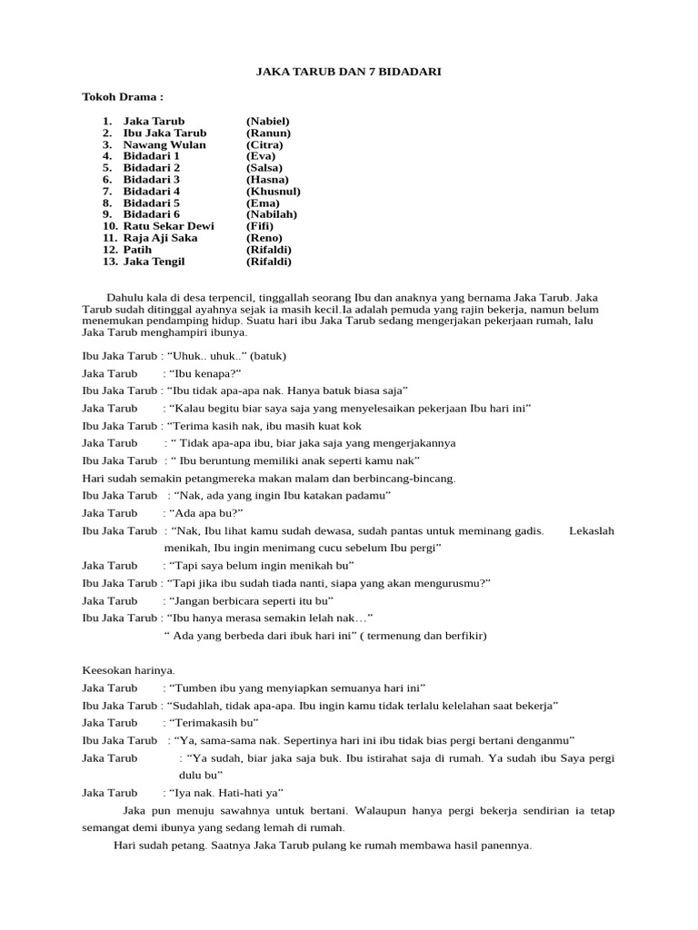 Naskah Drama Jaka Tarub & 7 Bidadari | PDF
