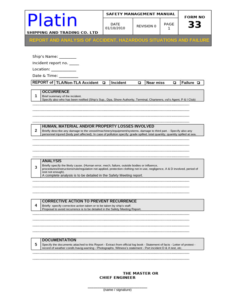 33 - Report and analysis of accident, hazardous situations and failure ...