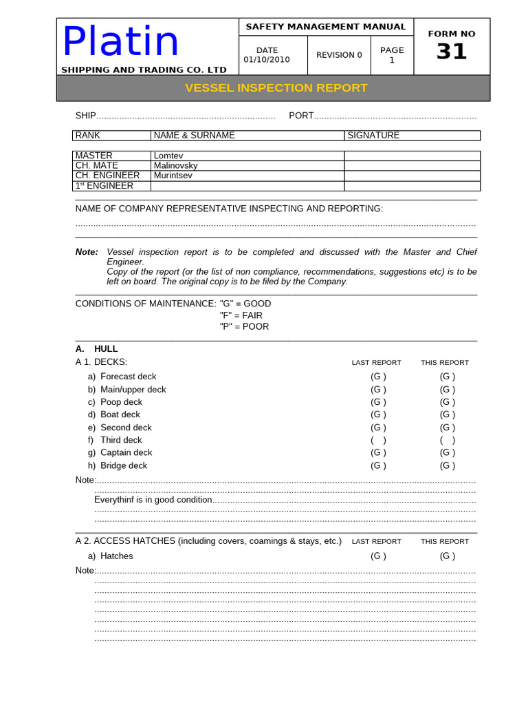 Vessel Inspection Report Overview | PDF | Water Transport | Watercraft