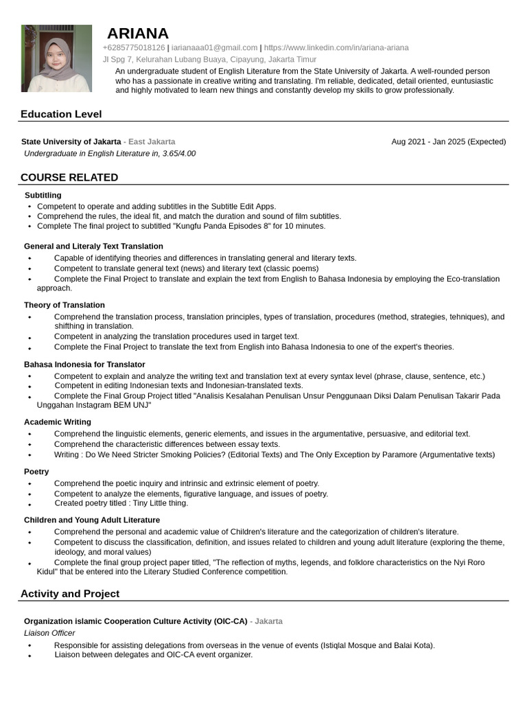 Ariana-resume-8 | PDF | Translations | Linguistics