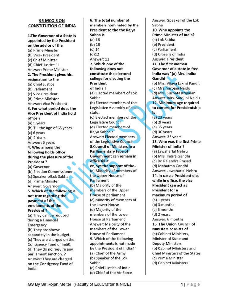 GD Polity MCQ Ok | PDF