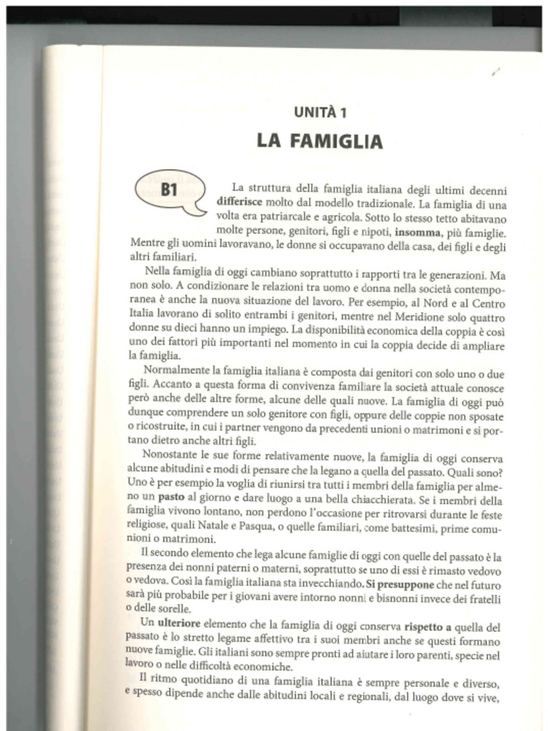 La Famiglia Unita 1 Livello B1-B2 | PDF