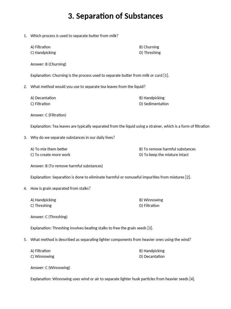 Methods for Separating Substances | PDF | Filtration | Mixture