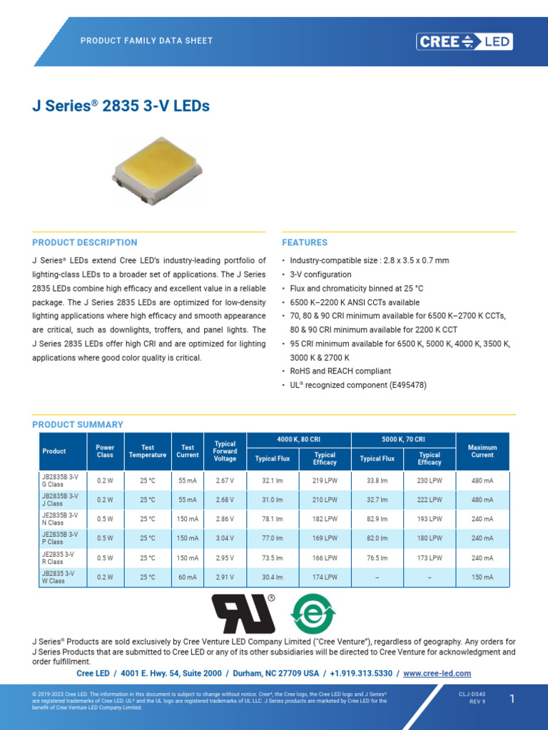 JSeries 2835 3V Consolidated | PDF | Light Emitting Diode | Electrical ...