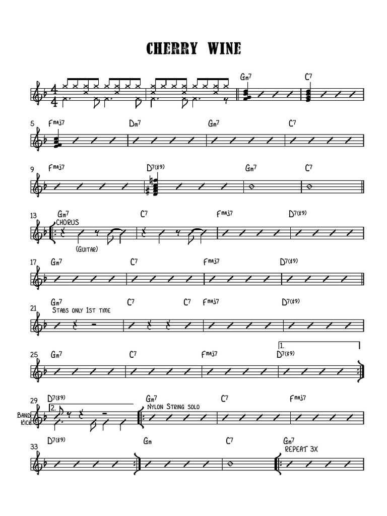 Cherry Wine Leadsheet - Grent Perez | PDF
