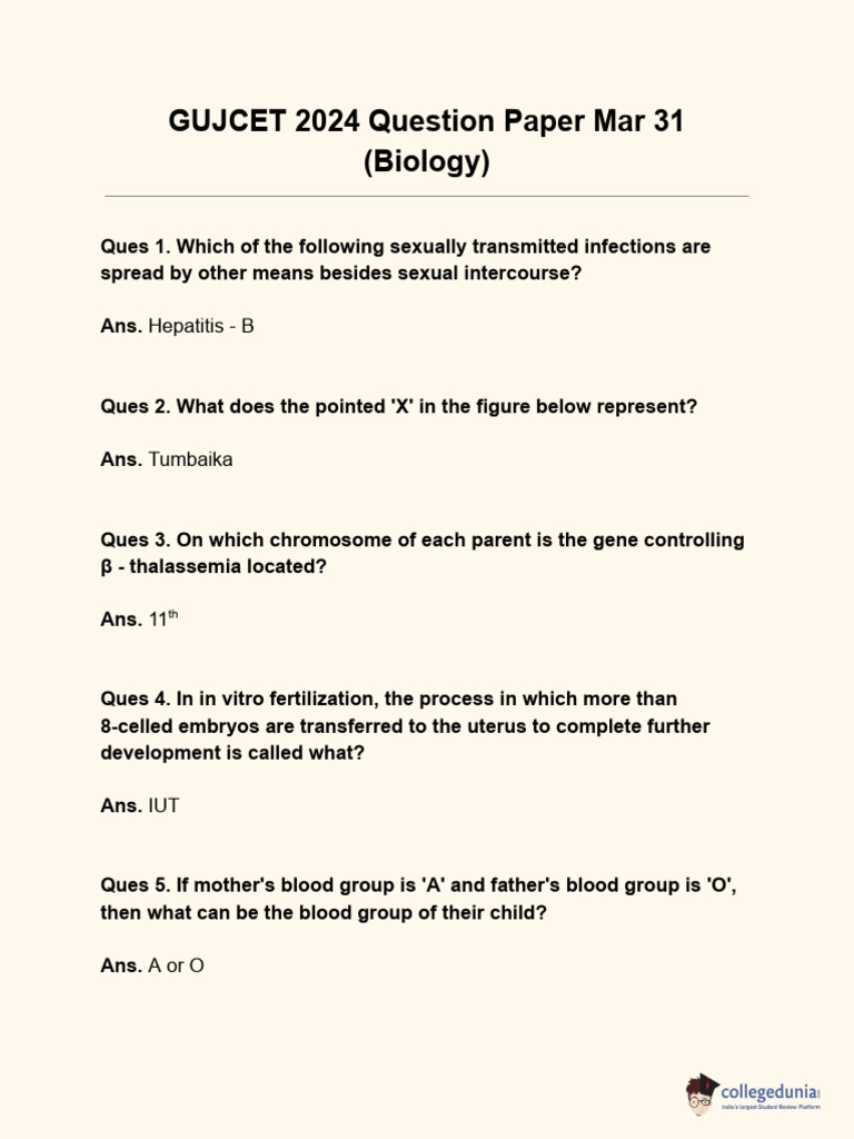 GUJCET 2024 Question Paper With Answer Key Mar 31 Biology | PDF | Cirrhosis | Rna Interference