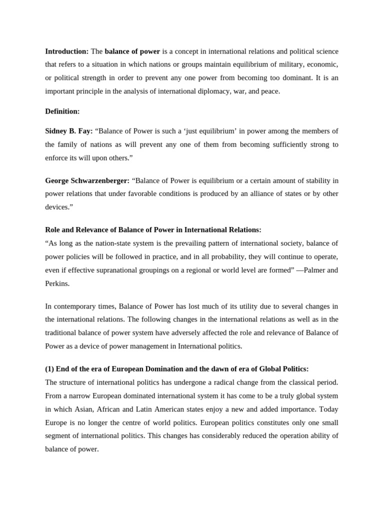 BALANCE OF POWER | PDF | Superpowers | Economic Equilibrium