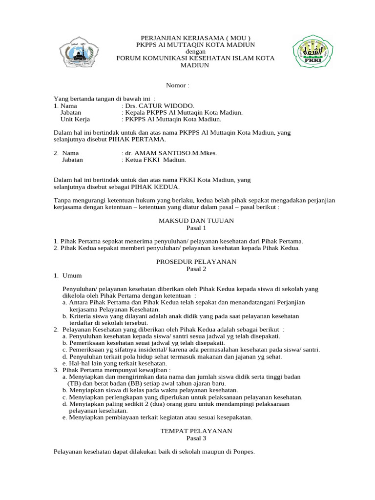 Perjanjian Kerjasama (Mou) DG Fkki | PDF