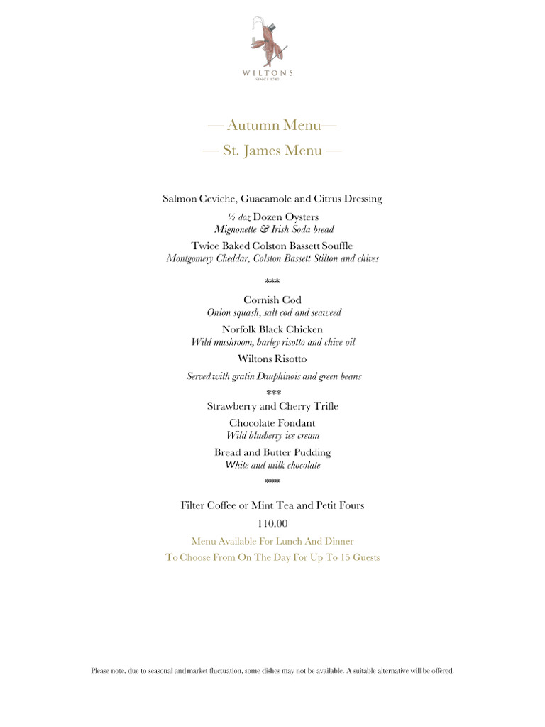 Wiltons Autumn Menu | PDF