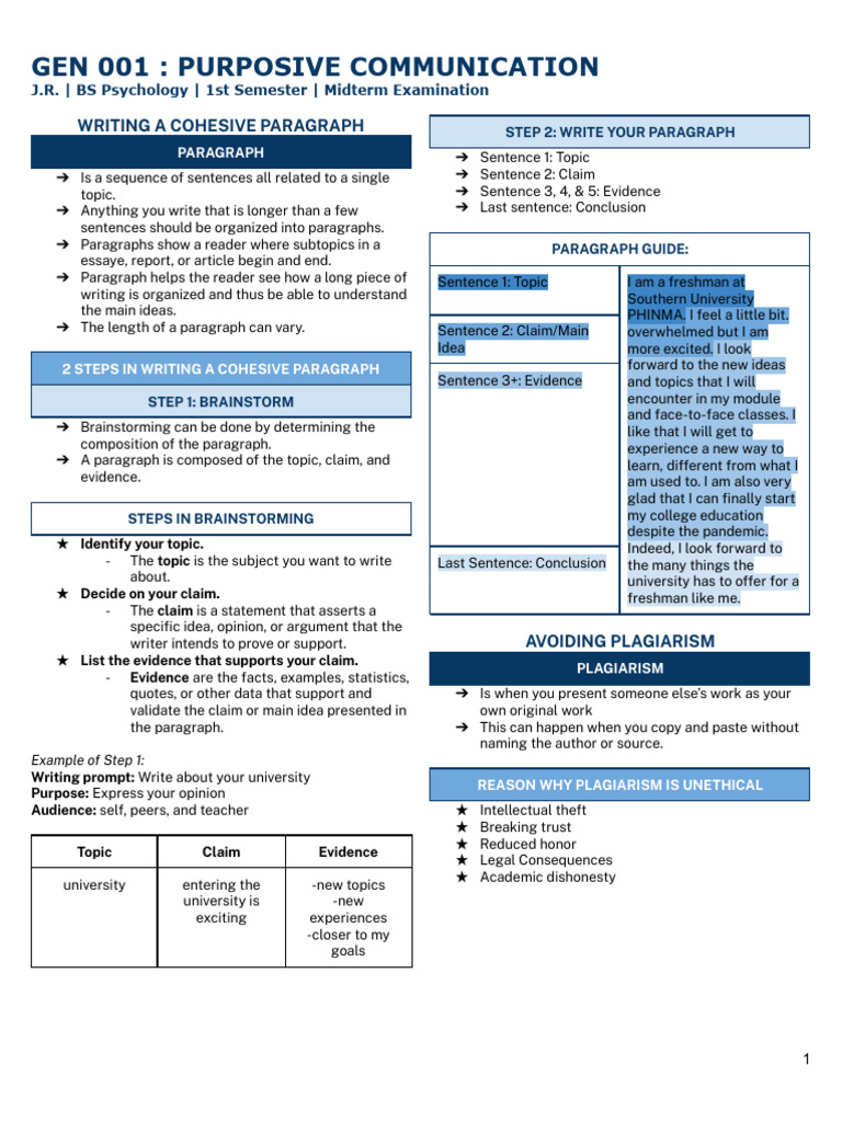 GEN 001 : PURPOSIVE COMMUNICATION | PDF | Essays | Plagiarism