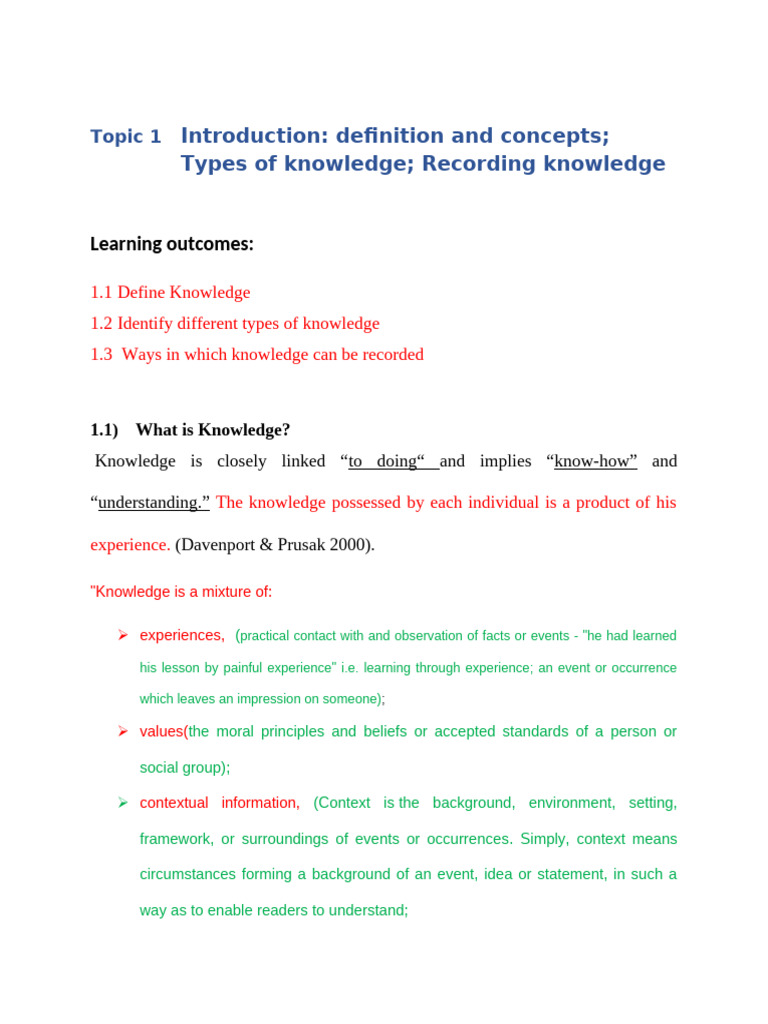 Topic 1 Conceptual Definitions | PDF | Tacit Knowledge | Knowledge
