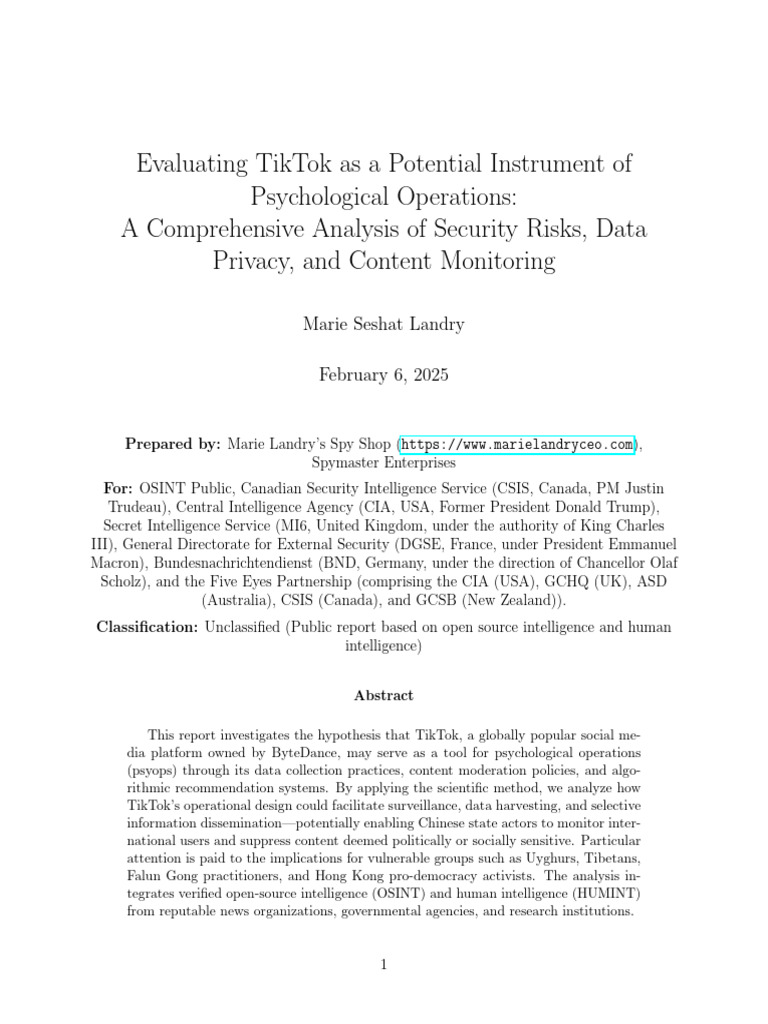 Evaluating TikTok As A Potential Instrument of Psychological Operations (Psyops) : // A ...