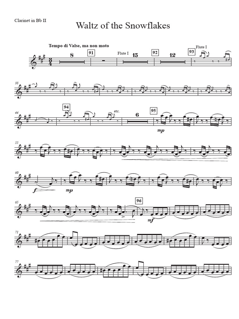 Bb clarinet II, Waltz of the Snowflakes, from the Nutcracker | PDF ...