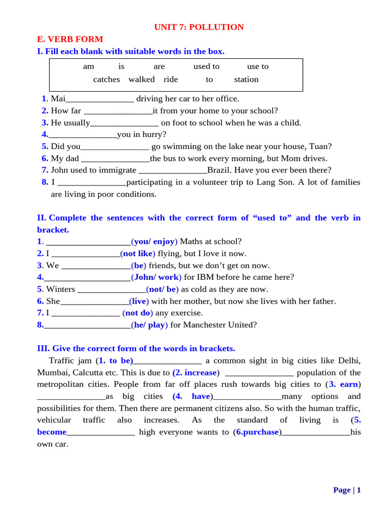 Verb Form E7 (Unit 7-12) | PDF