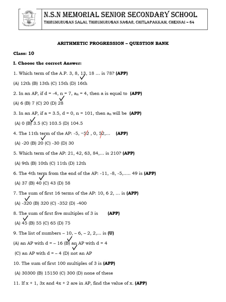 Arithmetic Progression QB | PDF | Mathematics