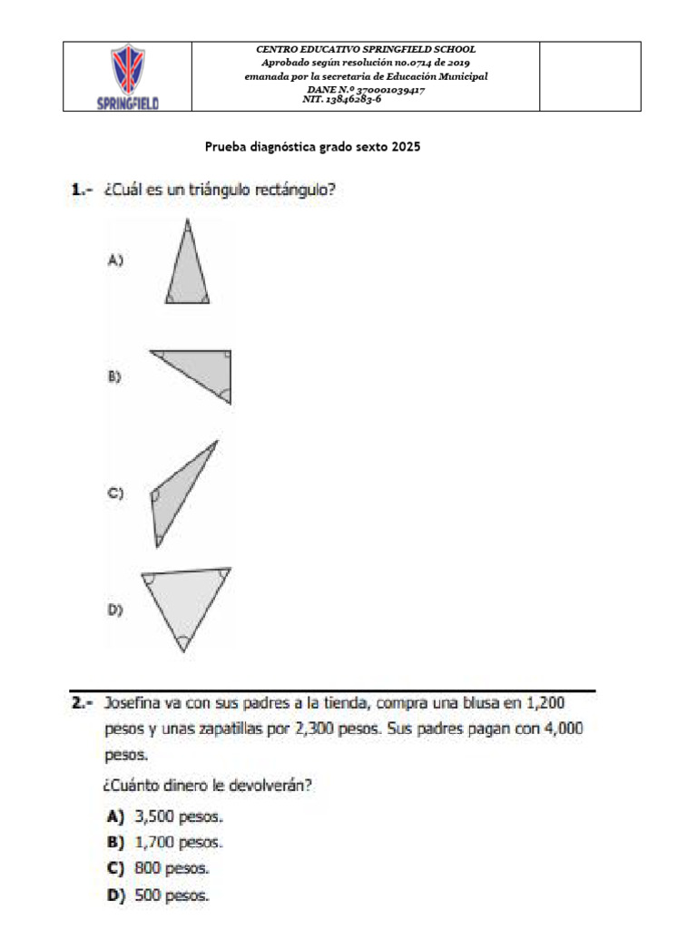 Prueba Diagnóstica Sexto Grado 2025 | PDF
