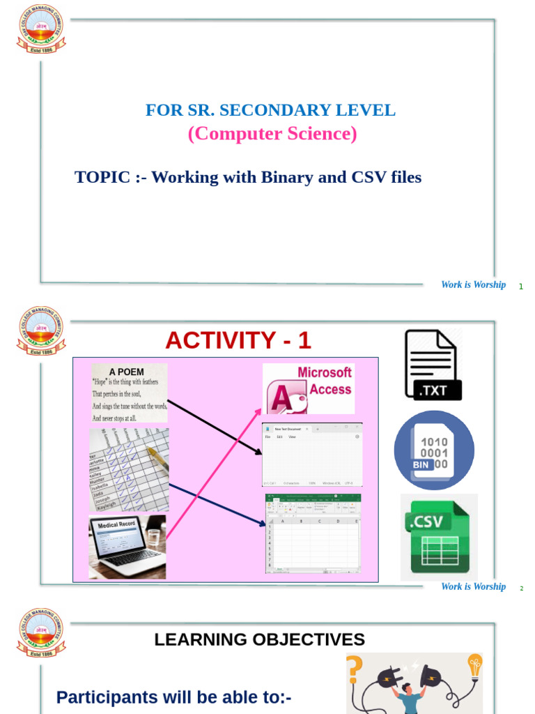 Binary Files and CSV Files-22-5 (3rd Session) | PDF | Computer File ...