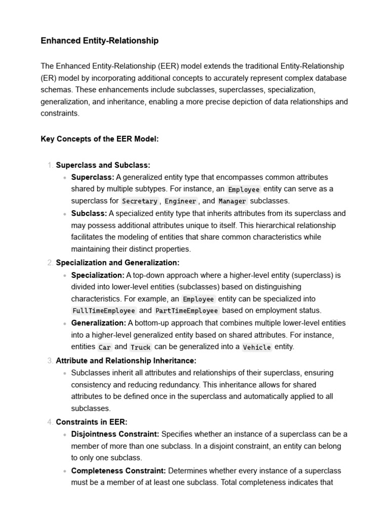 Enhanced Entity Relationship | PDF | Inheritance (Object Oriented Programming) | Relational Database