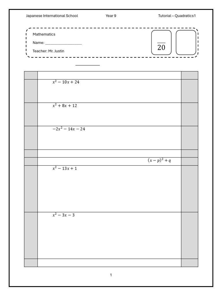 Tutorial - Quadratics1 | PDF