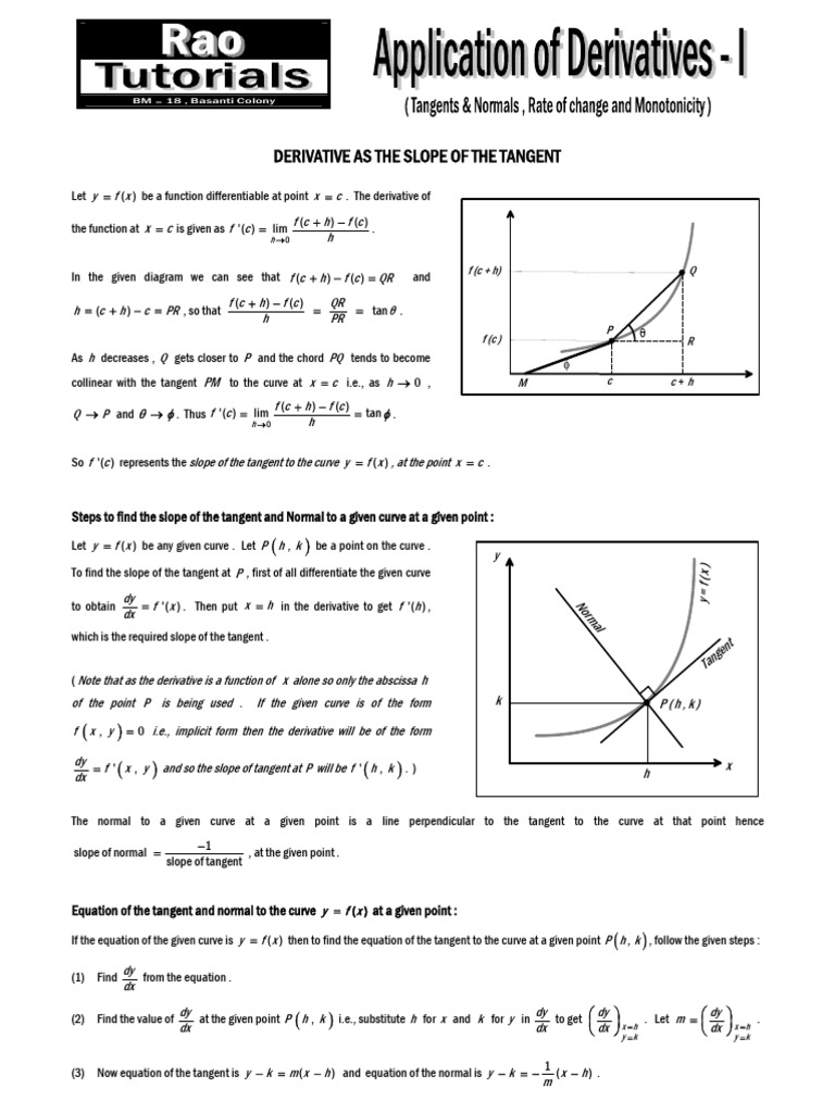 Application of Derivatives I | PDF | Slope | Tangent
