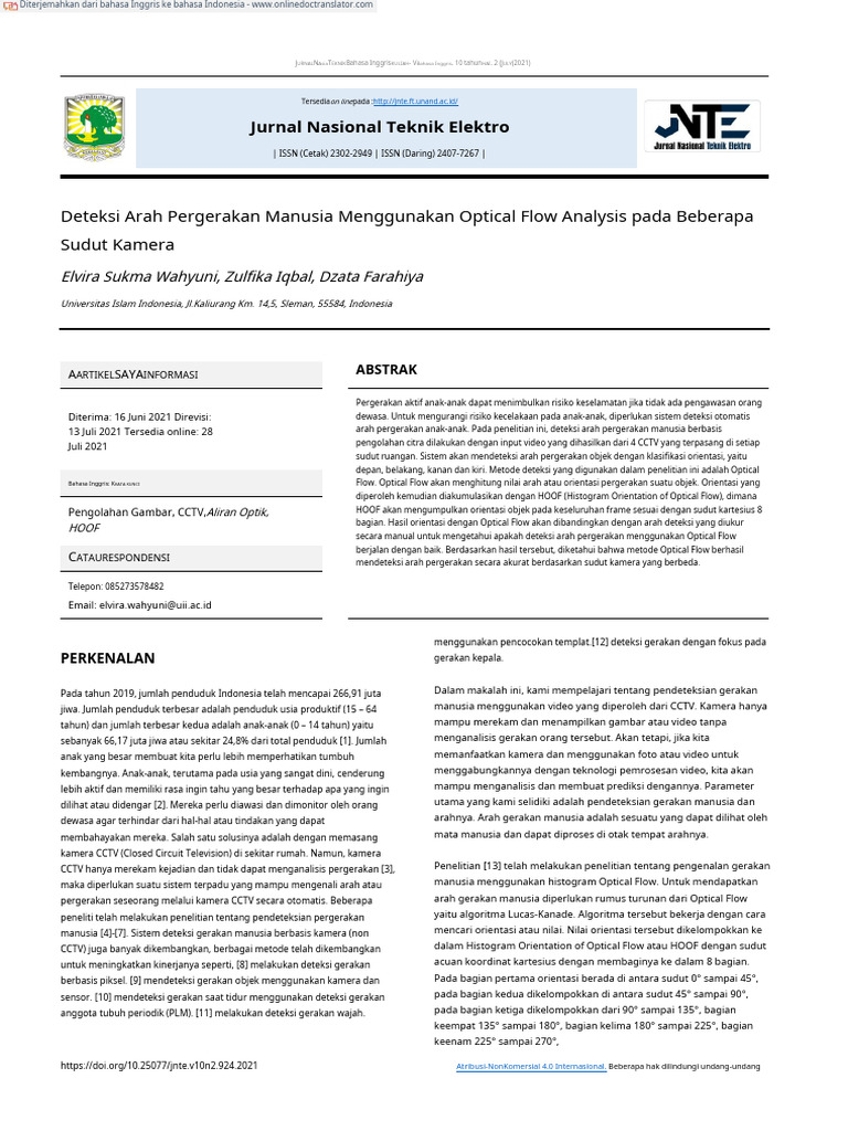 Deteksi Arah Pergerakan Manusia dengan Optical Flow | PDF