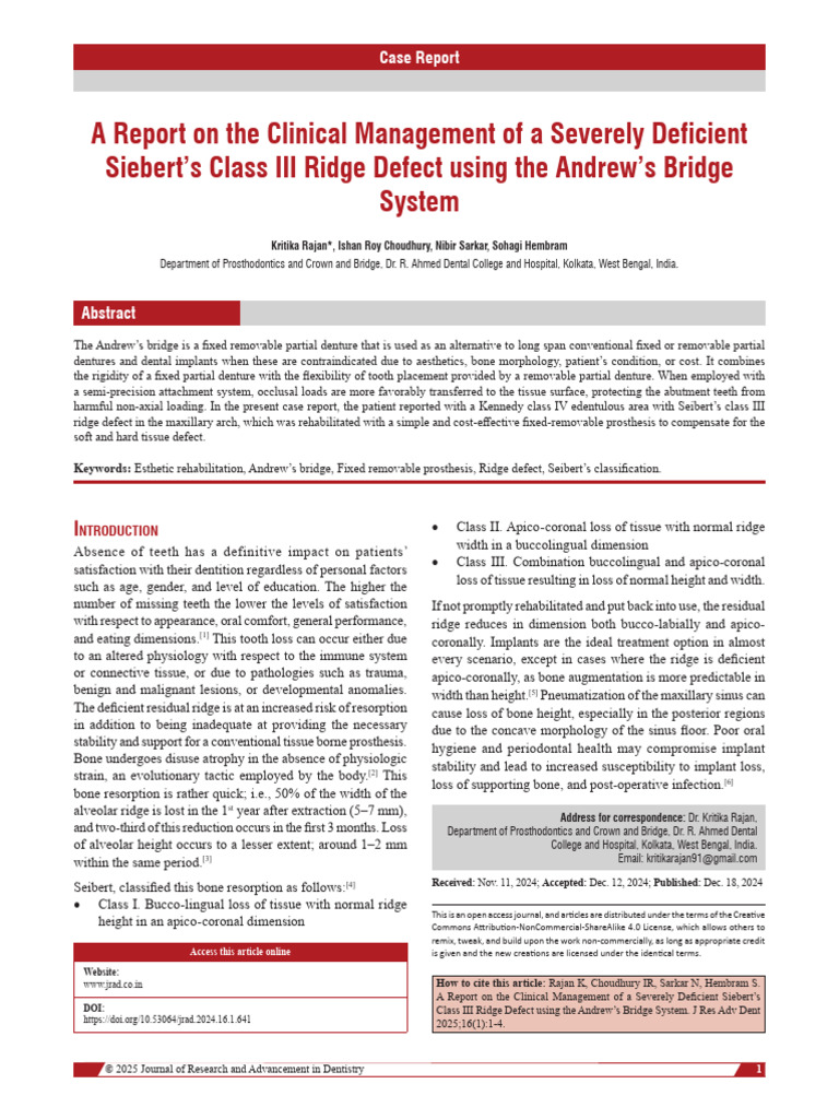 A Report On The Clinical Management of A Severely Deficient Siebert's ...