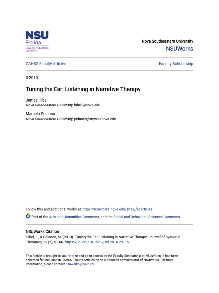Tuning The Ear Listening in Narrative Therapy | PDF | Psychotherapy