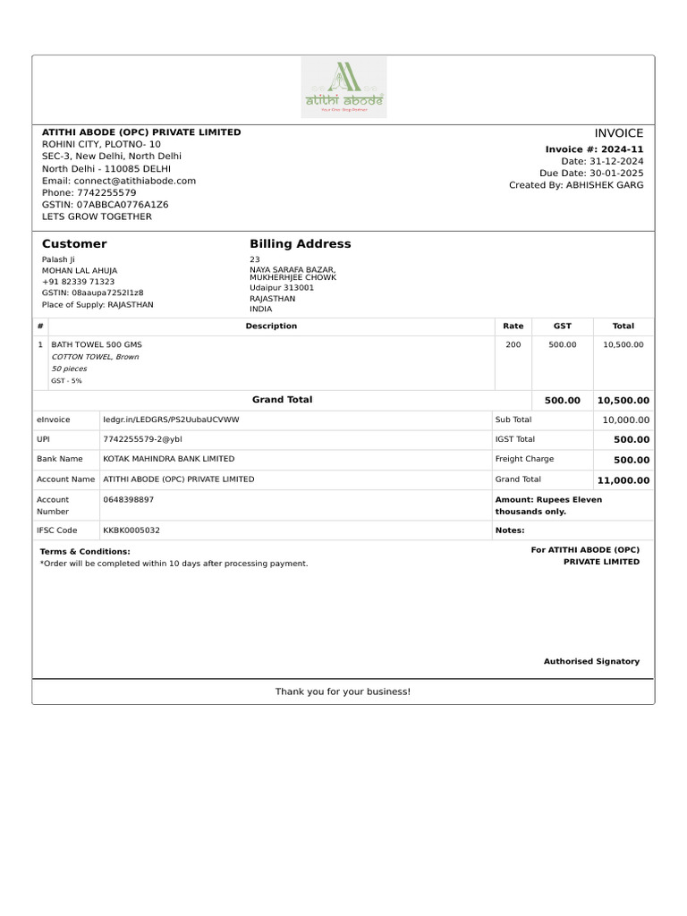 Invoice 2024 11 | PDF | Business Documents